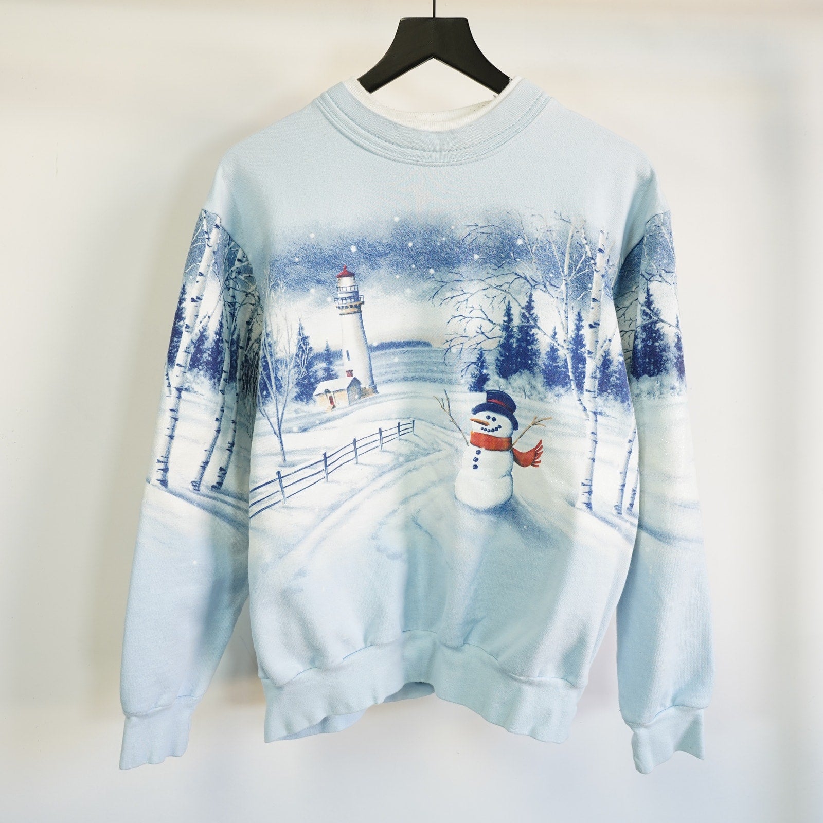 (M) Vintage All Over Print Christmas Frosty the Snowman Sweatshirt Men ...
