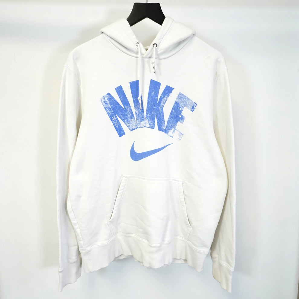 (L) Nike Big Logo Hoodie Men's L White Blue Jacket Spellout Swoosh Cen ...