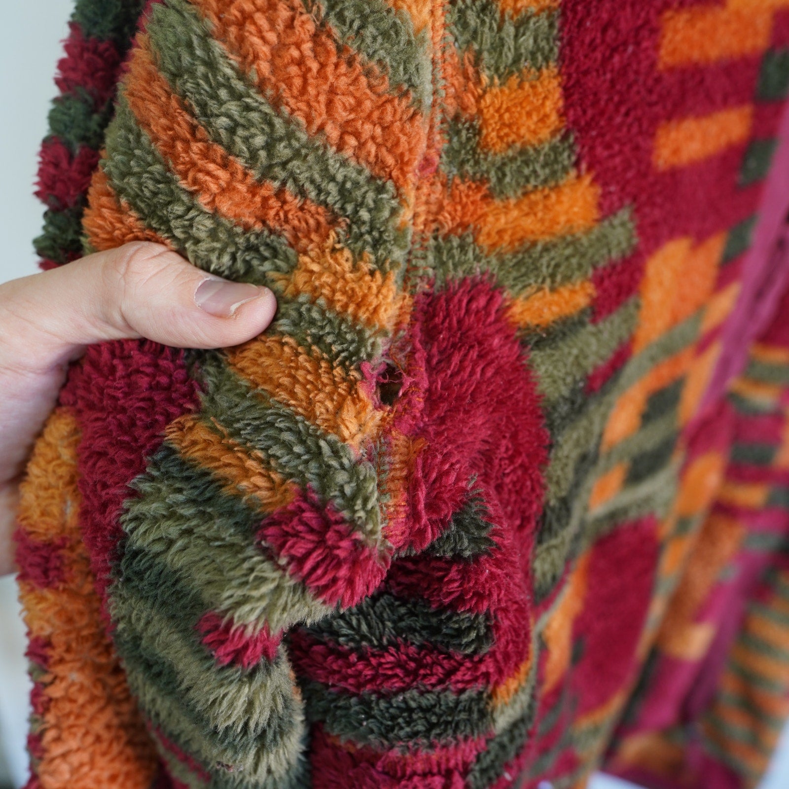 (M) L.L.Bean Hi-Pile Fleece Hoodie Multicolor Western Block Men's M Re ...