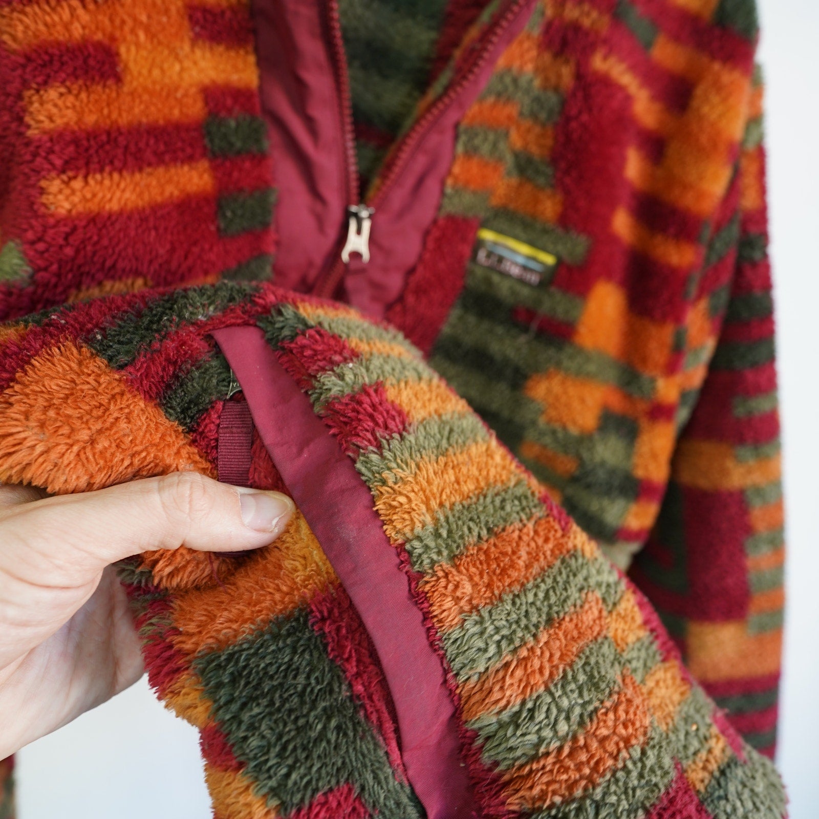 (M) L.L.Bean Hi-Pile Fleece Hoodie Multicolor Western Block Men's M Re ...